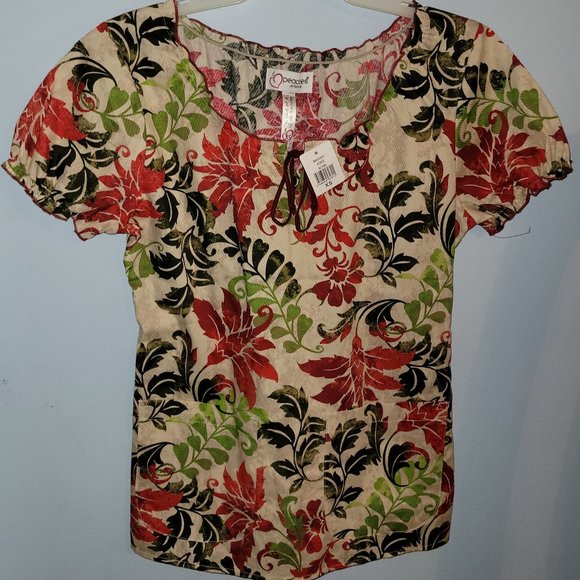 Peaches Uniforms | Tops | Peaches Uniform Scrub Top Red Green Floral ...